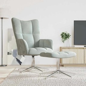 Relaxační křeslo se stoličkou světle šedé samet 328128