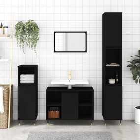 vidaXL 3dílný set koupelnového nábytku kompozitní dřevo [3190292] Barva: Černá