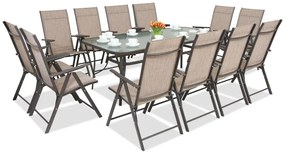 Hnědý Modena/Rosario ocelový jídelní nábytek pro 12 osob s velkým stolem 200 cm Garden Point