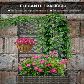 Outsunny Zahradní Truhlík s Trellis pro Popínavé Rostliny, Vyvýšený Truhlík se 2 Vnitřními Květináči, Ocelový Rám a PE Ratan, 57x30x107cm, Šedá
