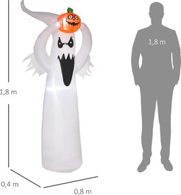 HOMCOM Halloweenský nafukovací duch 1,8 m s LED diodami 80 x 40 x 180