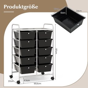 Costway Pojízdný úložný vozík s 10 zásuvkami Posuvný vozík na nářadí