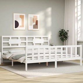 Rám postele s čelem bílý 200 x 200 cm masivní dřevo,  3192577