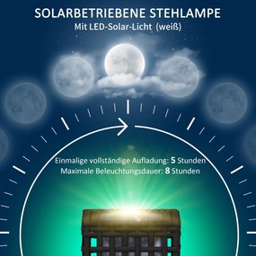 Outsunny solární světlo ratanový design 15,5x15,5x46cm vodotěsné se světelným senzorem automatická zahradní LED lampa černá pro terasu a zahradu