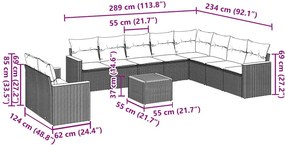 11dílná zahradní sedací souprava s poduškami černá polyratan 3258520