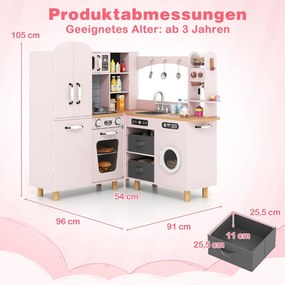 Costway Dětská rohová kuchyňka na hraní s dvoudveřovou lednicí a kávovarem