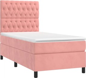 Box spring postel s matrací a LED růžová 90x200 cm samet 3136286