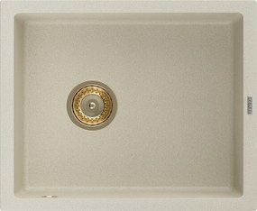 Mexen Pedro granitový dřez 1-komorový 560 x 460 mm, béžový, sifon zlatý - 6508561000-69-G