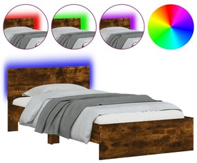 vidaXL Rám postele s čelem a LED osvětlením kouřový dub 100 x 200 cm