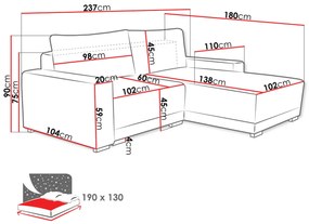 Rohová rozkládací sedačka OLLIONA - světlá šedá