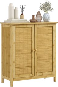 HOMCOM Komoda v Boho stylu z ratanu a bambusu, dvoudveřová s vnitřními policemi, 60x27x67,5 cm, přírodní barva | Aosom