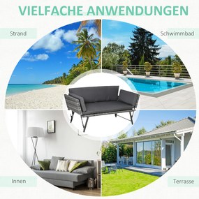 Outsunny polyratanová zahradní pohovka 2místná lounge pohovka šedá se sklopnými područkami ocel 129x63x67cm na zahradní terasu | Aosom.de