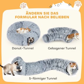 PawHut Kočičí tunel, plyšová látka, polštář, skládací, kovový rám, kočičí jeskyně, světle šedá