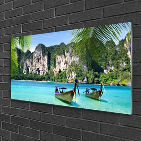 Obraz na skle Loďky Moře Krajina 140x70 cm