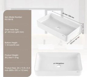Moderní keramické umyvadlo 61 × 35,1 cm Koupelnová mísa na umyvadlo Bílá