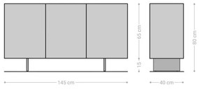 Komoda Puzzle 145x40x80 cm přírodní dub 3 dvířka kov černá