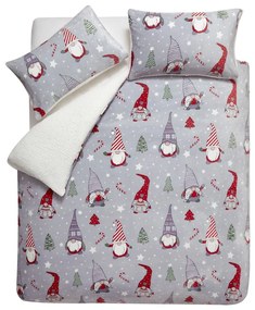Šedé povlečení na dvoulůžko/prodloužené z mikroplyše 230x220 cm Festive Gnomes – Catherine Lansfield