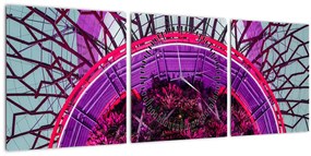 Abstraktní obraz - fialové větve (s hodinami) (90x30 cm)