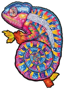 DŘEVĚNÉ BAREVNÉ PUZZLE - Hypnotický chameleon