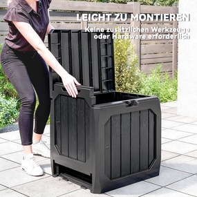 plastový zahradní úložný box o objemu 121 l, venkovní úložný box s uchy, černý