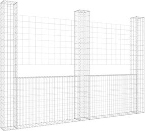 Gabionový koš ve tvaru U se 3 sloupky železo 260 x 20 x 200 cm 151290