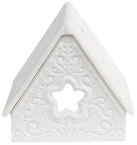 Bílý keramický domeček na čajovou svíčku Mechelen III – 8x8x8 cm