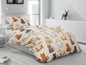 Bavlněné povlečení COLORED CATS krémové Rozměr povlečení: 2 ks 70 x 90 cm | 200 x 220 cm