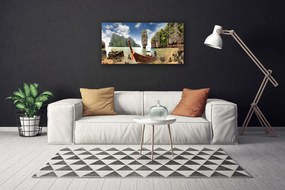 Obraz na plátně Loďka Kameny Krajina 125x50 cm