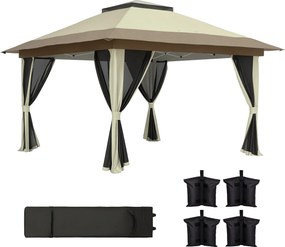 Outsunny Skládací Zahradní Altán 3,6x3,6m Systém Pop-Up s 4 Síťovanými Stranami, UV-ochranný, Nastavitelná Výška, Písečné Váhy a Taška pro Přenášení n
