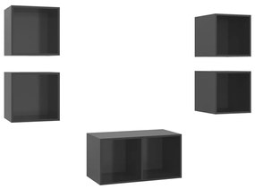 vidaXL 5dílný set TV skříněk šedý s vysokým leskem kompozitní dřevo