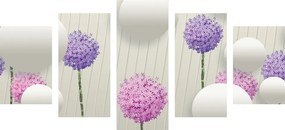 5-dílný obraz zajímavé květy s abstraktními prvky a vzory - 200x100 cm