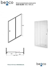 BESCO Sprchové dveře DUO SLIDE BLACK BARVA rámu - Černá, Rozměr A - 130 cm, Rozměr C - 195 cm, Směr zavírání - Univerzální Levé / Pravé, Výplň - Čiré bezpečnostní sklo - 6 mm BCDUOSL13BC