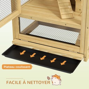 Klec pro křečka nebo myš PawHut, dřevěná pro malá zvířata, 5 úrovní s žebříkem, domeček, houpačka, odnímatelný tác, dávkovač vody, 54 x 38 x 131 cm, …