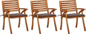 vidaXL Zahradní jídelní židle s poduškami 3 ks masivní akáciové dřevo [3060781] Barva: taupe