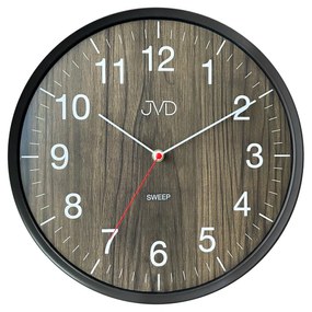 JVD Netikajcí analogové hnědé tiché nástěnné hodiny v imitaci dřeva JVD HA17.3