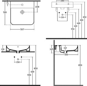 Isvea Isvea, SOTT AQUA umyvadlo 51x50 cm, závěsné/na desku, 10SQ51051
