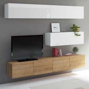 Obývací stěna CALABRINI d | 200 cm | 5 dílů X | dub zlatý/bílá lesk