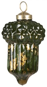Zeleno-zlatá skleněná ozdoba žalud – 6x10 cm