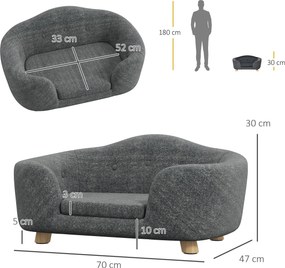 PawHut Psí Pohovka, Matrace pro psy, Psí Postel, Kočičí Pohovka s Polštářem, Zádovým Kapsou, Plyšová Pěna, Borovicové Dřevo, Tmavě Šedá 70 x 47 x 30 …