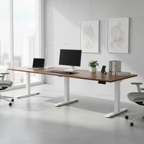 Výškově nastavitelný stůl OfficeTech Long, 260 x 80 cm, bílá podnož, dub silverjack