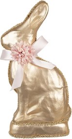 Dekorace zlatý králík s růžovou mašlí Fancy - 11*5*22 cm