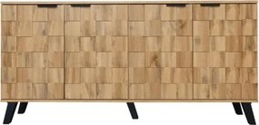 Aosom Moderní komoda se 4 dveřmi, geometrický vzor dřeva, velký úložný prostor, 160,5 x 35,5 x 78 cm, přírodní barva