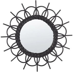 Nástěnné ratanové zrcadlo ⌀ 60 cm černé TELAKIA Beliani