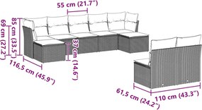 9dílná zahradní sedací souprava a podušky světle šedá polyratan 3218272