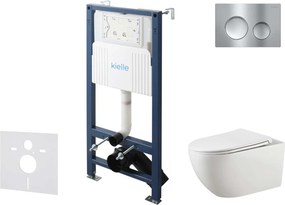 kielle Genesis New - Set předstěnové instalace, klozetu Gaia, Rimless, sedátka softclose a tlačítka Gemini New I, lesklý chrom 30528SS11