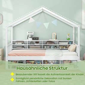 Costway Postel house dětská ve tvaru domečku s ochranou proti pádu a lamelovým