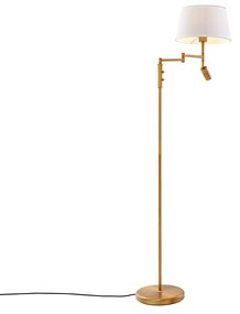 Bronzová stojací lampa s bílým stínidlem a nastavitelnou lampou na čtení - Ladas