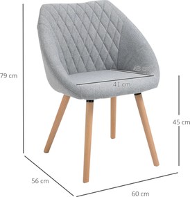 HOMCOM Sada 2 skandinávských jídelních židlí - Široké bukové nohy - Ergonomické čalounění šedým lnem