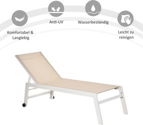 Zahradní lehátko Outsunny s pětistupňovým opěradlem hliník krémově bílé 169x65x102cm pro zahradu balkon terasu | Aosom.de