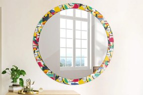 Kulaté dekorativní zrcadlo na zeď Geometrické tropické ptáky fi 100 cm